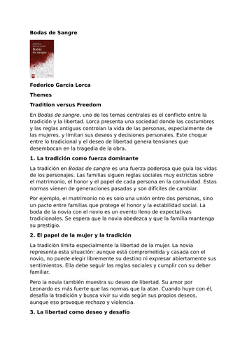 Bodas de Sangre – Federico García Lorca Themes: Tradition versus ...