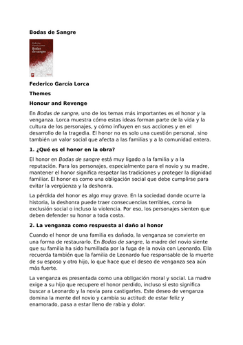 Bodas de Sangre – Federico García Lorca - Themes - Honour and Revenge ...