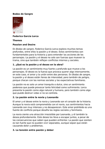 Bodas de Sangre – Federico García Lorca Themes: Passion and Desire ...