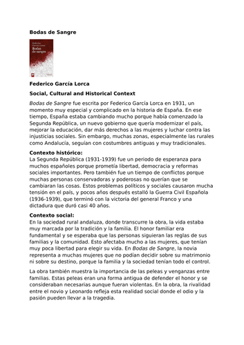 Bodas de Sangre – Federico García Lorca - Social, Cultural and ...
