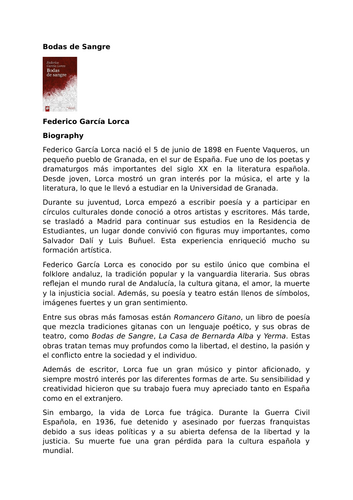 Bodas de Sangre – Federico García Lorca - Biography | Teaching Resources