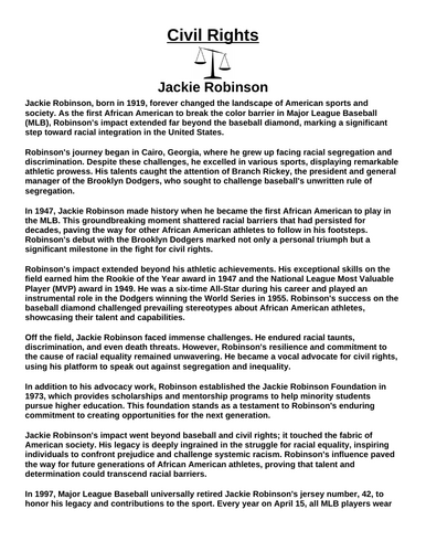 Civil Rights: Jackie Robinson “Article & Questions” Assignment ...