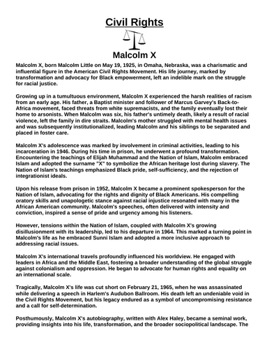 Civil Rights: Malcolm X “Article & Questions” Assignment | Teaching ...