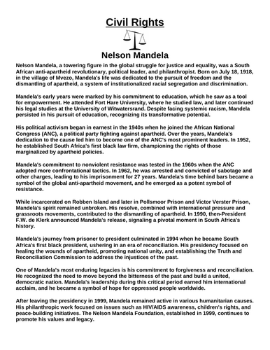 Civil Rights: Nelson Mandela “Article & Questions” Assignment | Teaching Resources