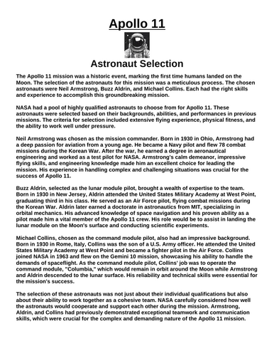 Apollo 11: Astronaut Selection “Article & Questions” Assignment ...