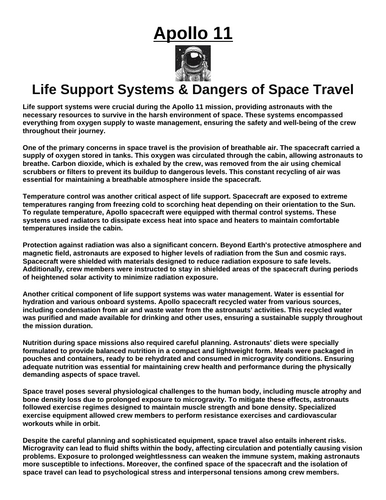 Apollo 11: Life Support Systems & Dangers of Space Travel “Article ...