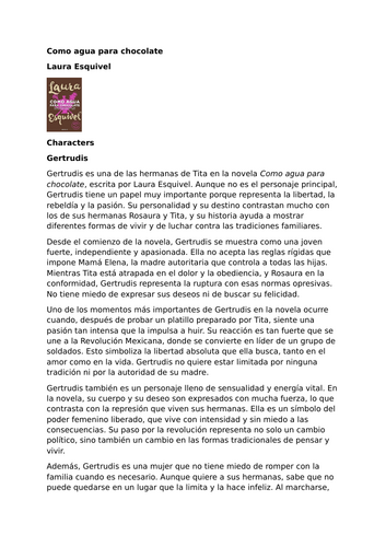 Como agua para chocolate – Gertrudis Character Study - Laura Esquivel ...