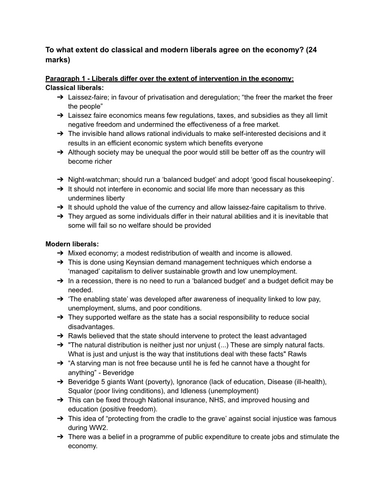A-Level Politics Paper 1 - Liberalism Essay Plans | Teaching Resources
