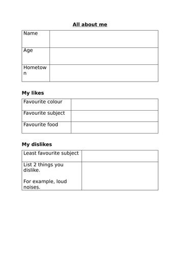 Welcome day about you worksheet | Teaching Resources