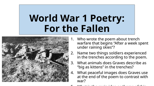 World War 1 Poetry - For the Fallen By Laurence Binyon | Teaching Resources