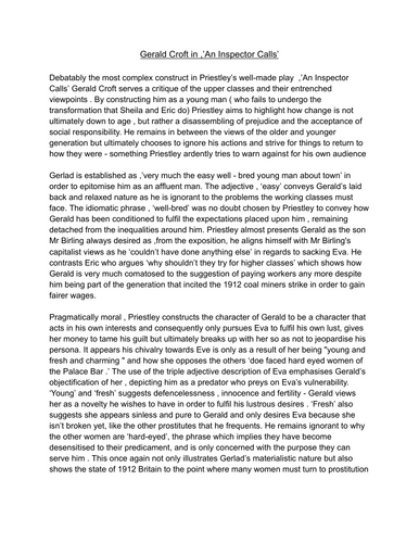 Gerald Croft in 'An Inspector Calls' | Teaching Resources