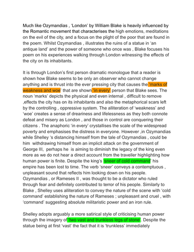 Poetry Comparison GCSE: Ozymandias and London | Teaching Resources