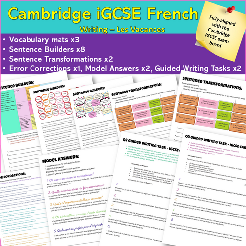 French Writing practise - Les vacances (holidays) | Teaching Resources