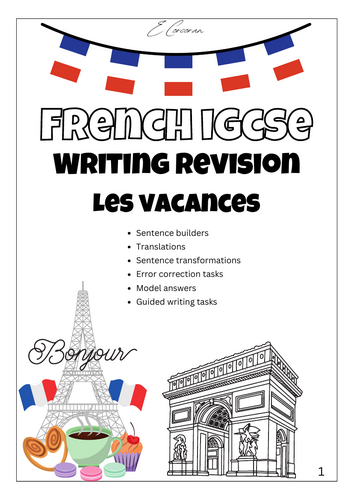 French Writing practise - Les vacances (holidays) | Teaching Resources