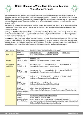 10ticks - Year 4 Spring Term Mapping to White Rose (v3) | Teaching Resources