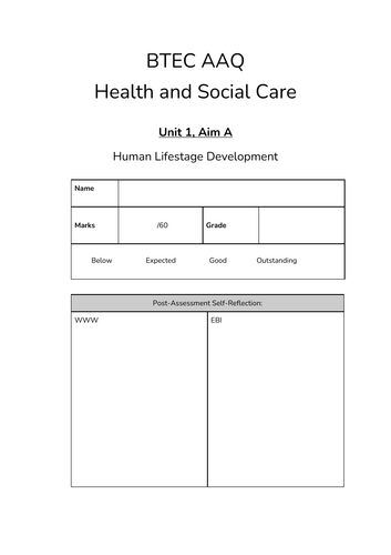 BTEC AAQ Health and Social Care - Unit 1 - Aim A Mock | Teaching Resources