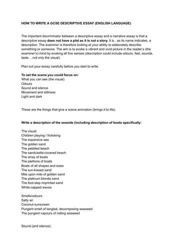 How to write a Level 9 GCSE descriptive essay ENGLISH LANGUAGE | Teaching Resources