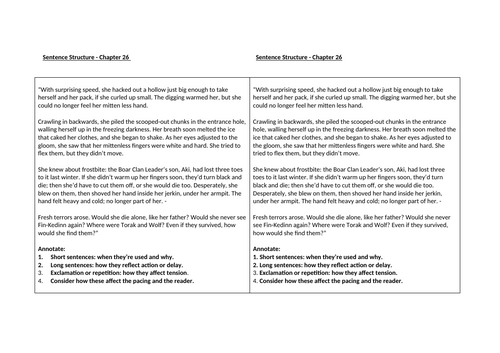 Wolf Brother - Pacing and Sentence Structure - Chapter 25 and 26 ...