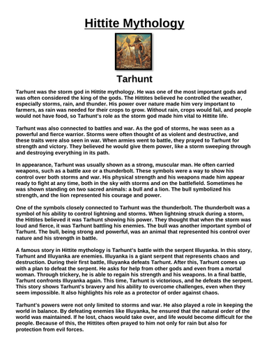 Hittite God: Tarhunt “Article & Questions” Assignment | Teaching Resources