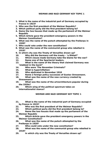 EDEXCEL GCSE HISTORY WEIMAR AND NAZI GERMANY LESSON 15 THE IMPACT OF ...