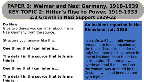 EDEXCEL GCSE HISTORY WEIMAR AND NAZI GERMANY LESSON 17 THE GROWTH OF ...