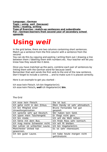 German, using weil (because) and subordinating. | Teaching Resources