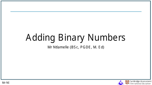 Lesson 4 - Binary Addition | Teaching Resources