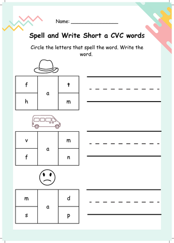 Spell and Write Short a Decodable CVC words | Teaching Resources