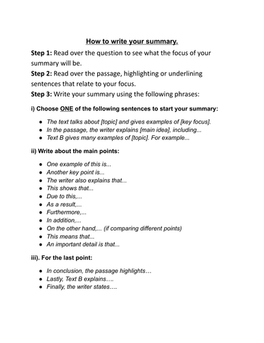 Cambridge O-Level English How To Write A Summary | Teaching Resources