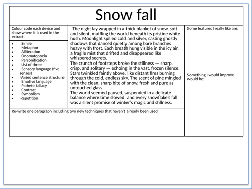 Snowy Night Descriptive Writing Resource | Teaching Resources