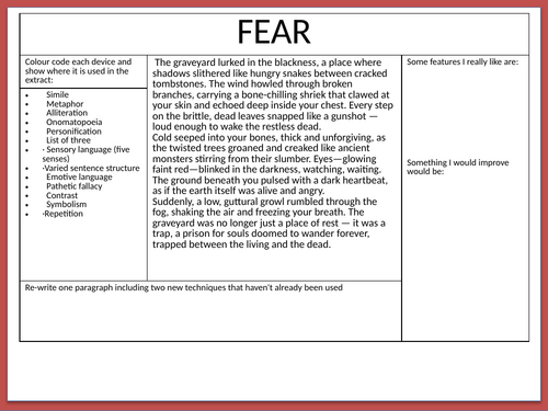 Fear Engaging Descriptive Writing Passages with Language Techniques ...