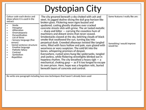 Dystopian city Engaging Descriptive Writing Passages with Language ...