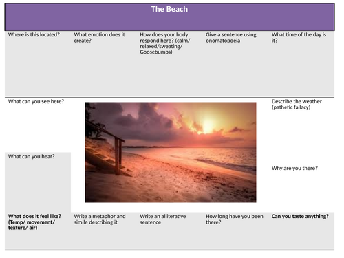 The Beach - descriptive writing planning sheet | Teaching Resources
