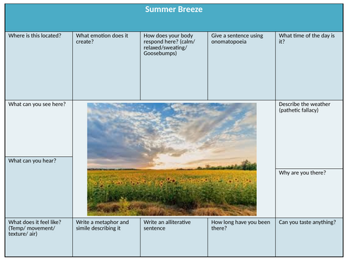 Summers day - descriptive writing planning sheet | Teaching Resources