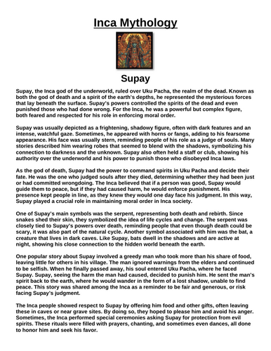 Inca God: Supay “Article & Questions” Assignment | Teaching Resources