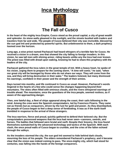 Inca Myth: The Fall of Cusco “Article & Questions” Assignment | Teaching Resources