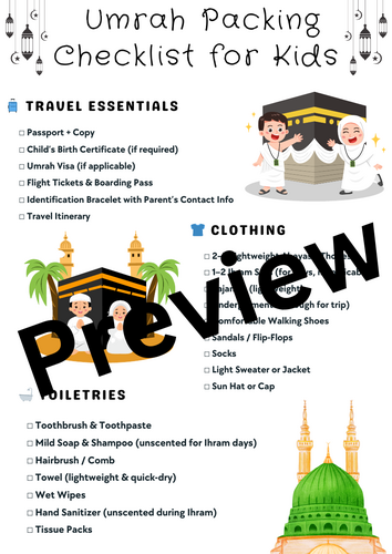 umrah packing list for kids pdf download printable | Teaching Resources