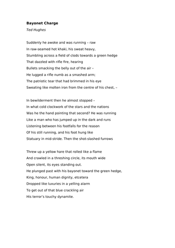 AQA Literature - Power and Conflict - Bayonet Charge | Teaching Resources