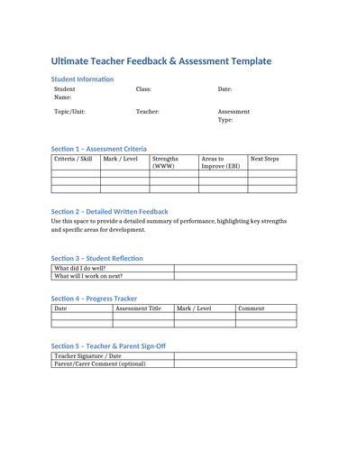 Teacher feedback template (any subject) | Teaching Resources