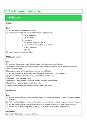 B7 Human nutrition (IGCSE Cambridge - Double - Biology) | Teaching ...