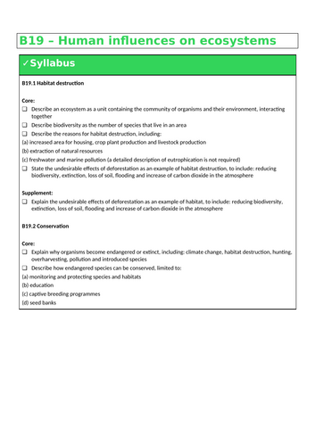 B19 Human influence on ecosystems (IGCSE Cambridge - Double - Biology ...
