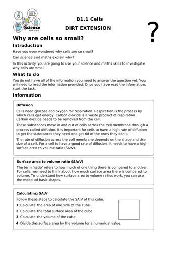 KS3 Year 7 Cell Biology - End of Topic Test and DIRT Extensions ...