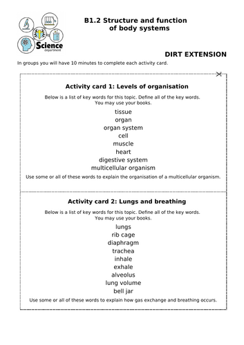 KS3 Year 7 Biology - Body Systems - End of Topic Test and Dirt ...