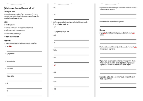 KS3 Year 7 Chemistry - Elements, Atoms, Compounds - Chemical Formulae ...