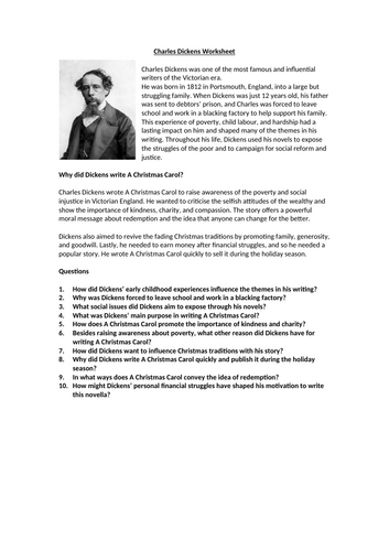 Charles Dickens Context Worksheet | Teaching Resources