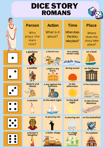 Dice Story - Romans + Template and Word Bank | Teaching Resources