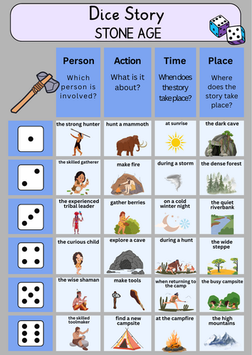 Dice Story - Stone Age + Template and Word Bank | Teaching Resources