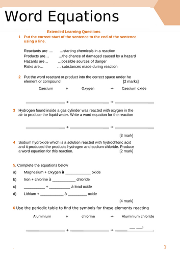 KS3 Year 7 Chemistry - Reactions - Word Equations | Teaching Resources