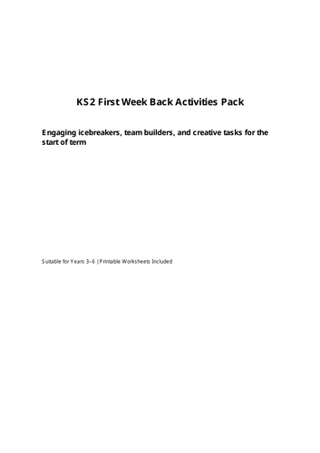 KS2 First Week Back Activities Pack | Teaching Resources