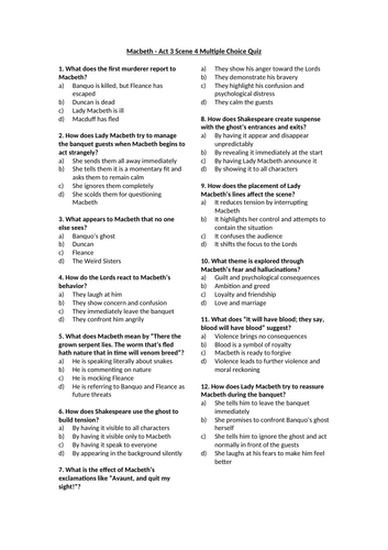 Macbeth - Act 3 Multiple Choice Quizzes | Teaching Resources